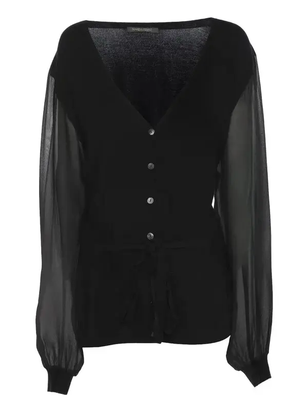 Marina Rinaldi Belted Buttoned Top - Black