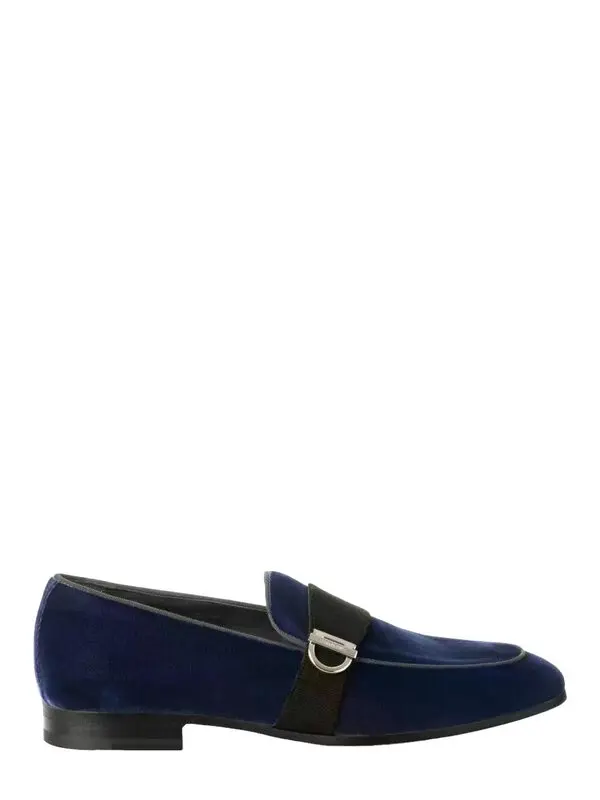 FERRAGAMO Gancini-detail Velvet Loafers - Blue