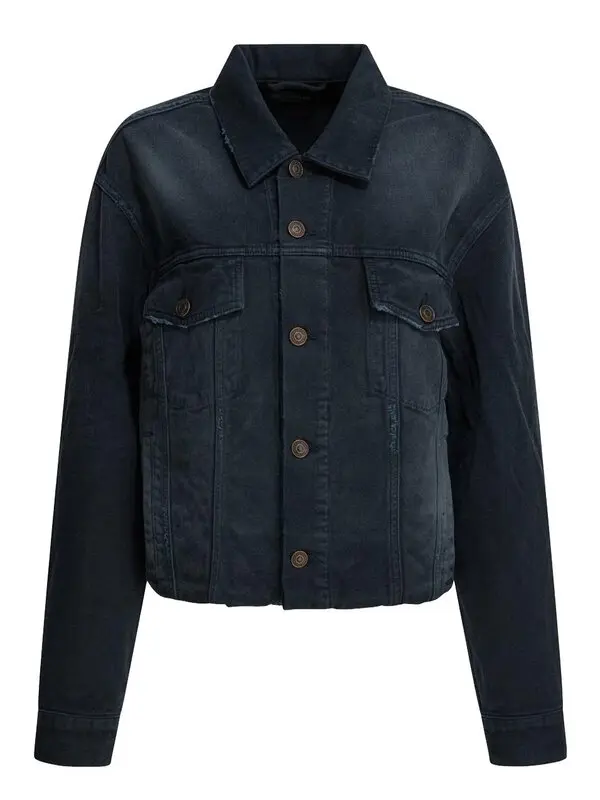 Balenciaga Denim Jacket With Worn Effect - Blue