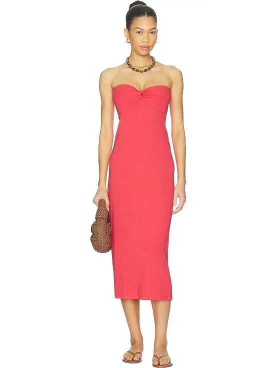 L*Space Lisette Midi Dress With Front Knot Accent - Red