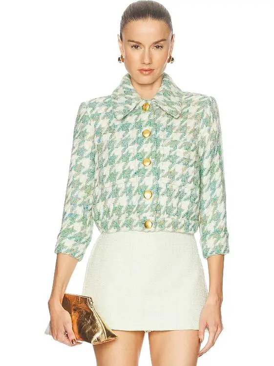 L'Agence Jia Crop Houndstooth Tweed Jacket - Sage