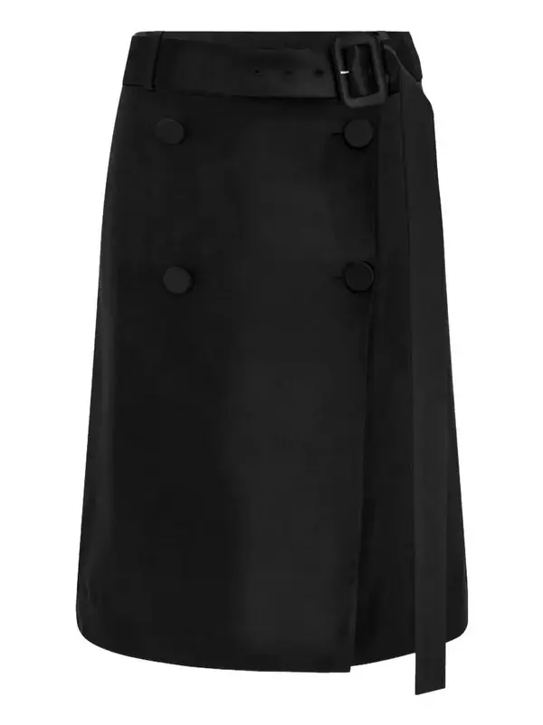 FERRAGAMO Button Belted Midi Skirt - Black