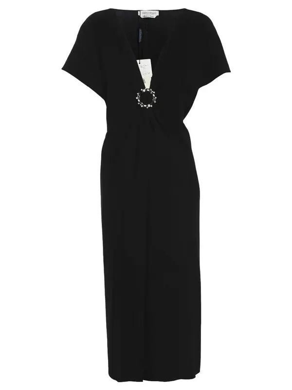 Marina Rinaldi Short-sleeve Midi Dress With Embellishment - Black