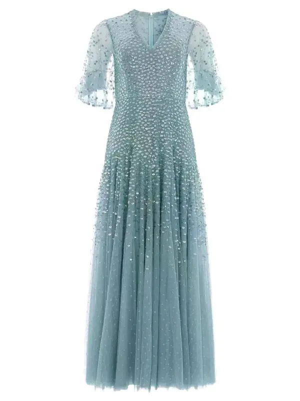 NEEDLE & THREAD Sequin Cape Ankle Gown - Blue