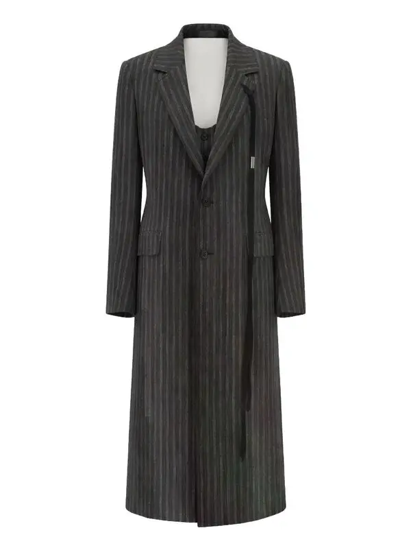 ANN DEMEULEMEESTER Pinstriped Twill Overcoat - Grey