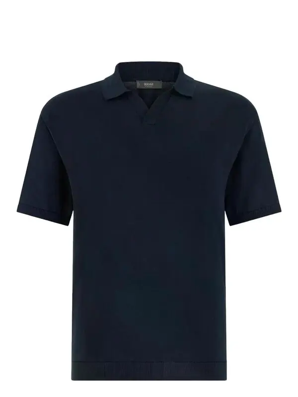 Boggi Milano Open-neck Knitted Polo Shirt - Blue
