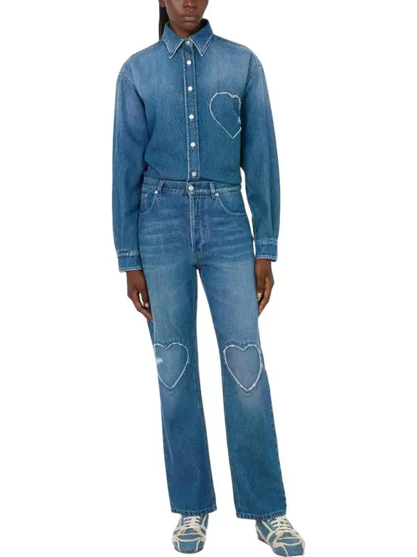 Moschino Cotton Denim Pants With Heart Detail - Blue