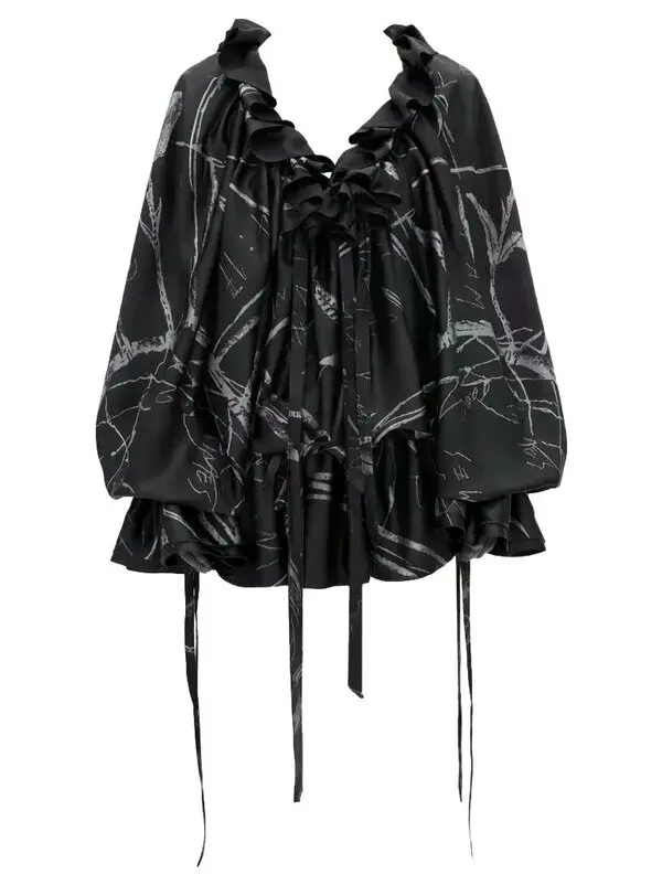 ANN DEMEULEMEESTER Printed Ruffled Mini Dress - Black