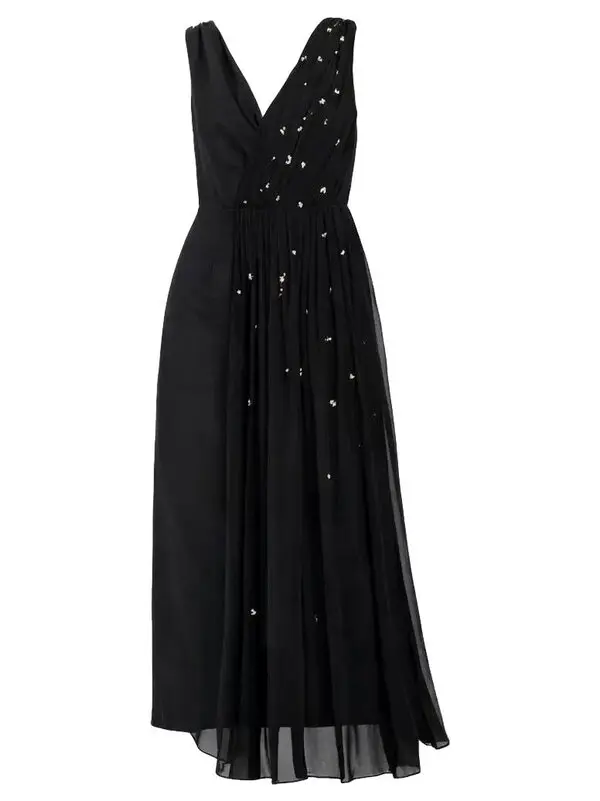 Mantū V-neck Embellished Midi Dress - Black