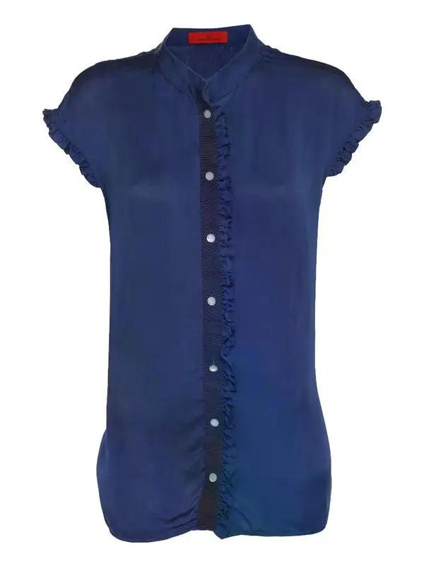 Carolina Herrera Ruffle Satin Top - Blue
