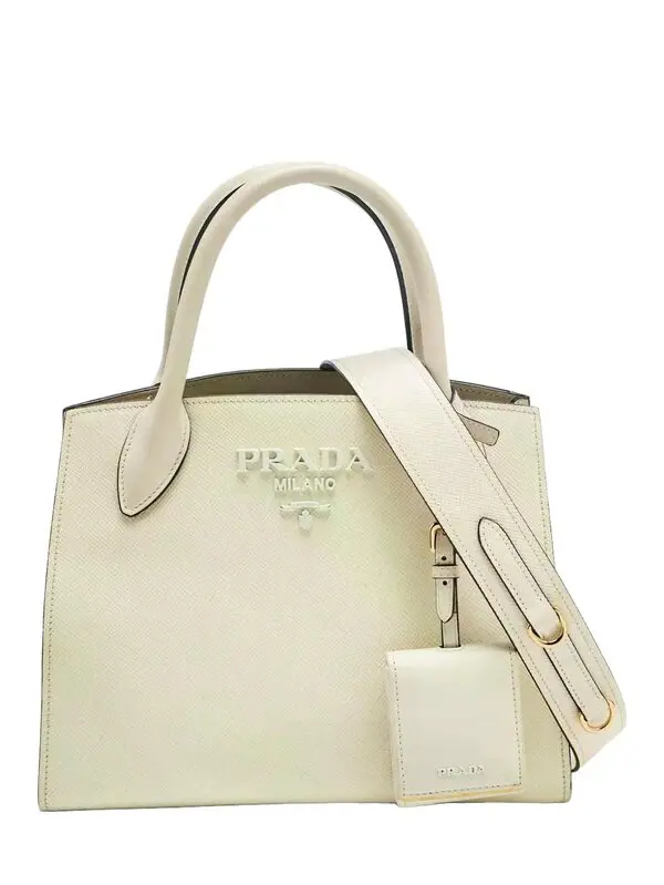 Prada Monochrome Calf Leather Tote - Neutrals