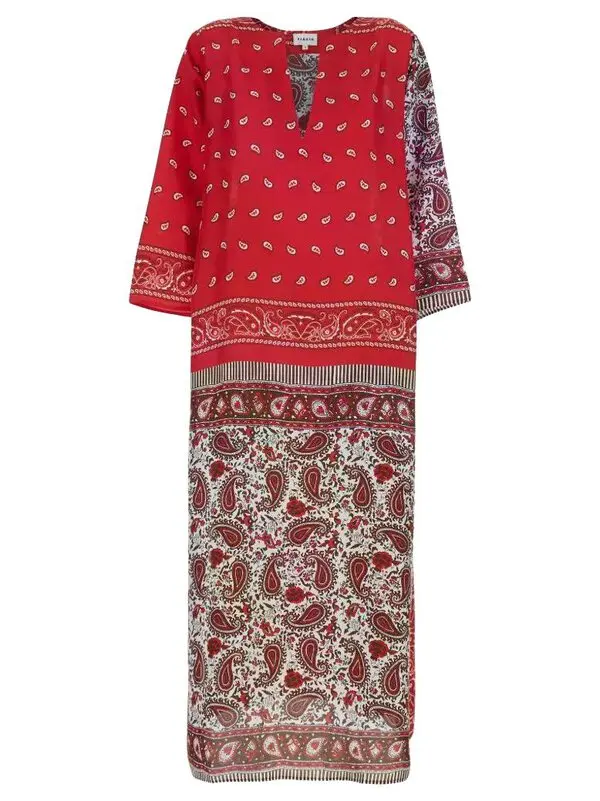 P.a.r.o.s.h Paisley-pattern V-neck Midi Dress - Red