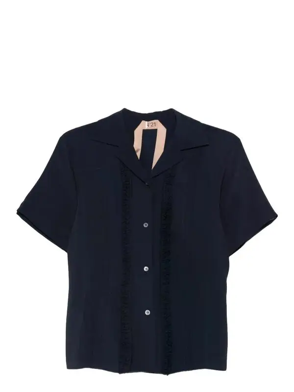 N°21 Ruffled-detail Short-sleeve Shirt - Blue