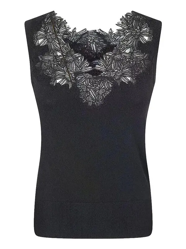 Ermanno Scervino Lace-trimmed Tank Top - Black