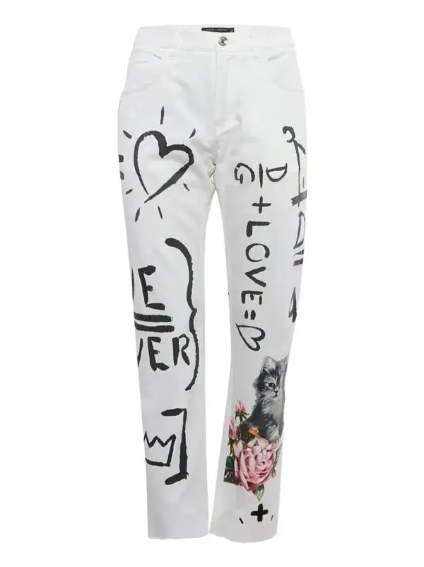 Dolce & Gabbana Printed Boyfriend Denim Trousers - White