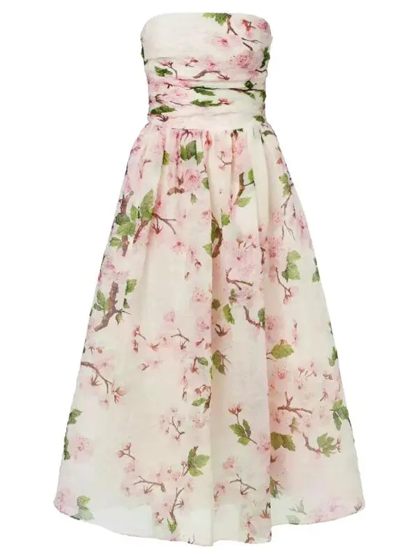 Oscar De La Renta Floral Strapless Maxi Dress - Neutrals