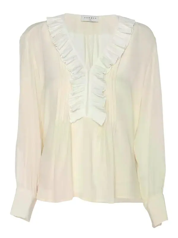 Sandro Ruffle Crepe Shirt - Neutrals