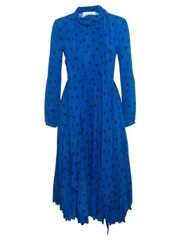 Valentino Garavani Heart-print Pleated Midi Dress - Blue