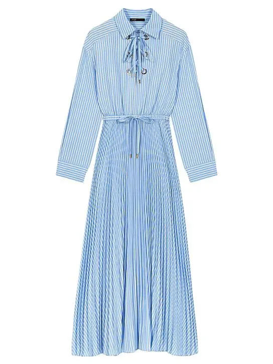 Maje Eyelet Pleated Woven Maxi Dress - Blue Sky