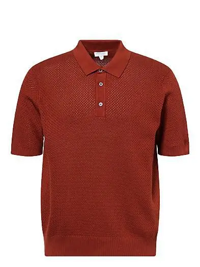Sunspel Textured Short-sleeves Cotton-knit Polo Shirt - Rust26