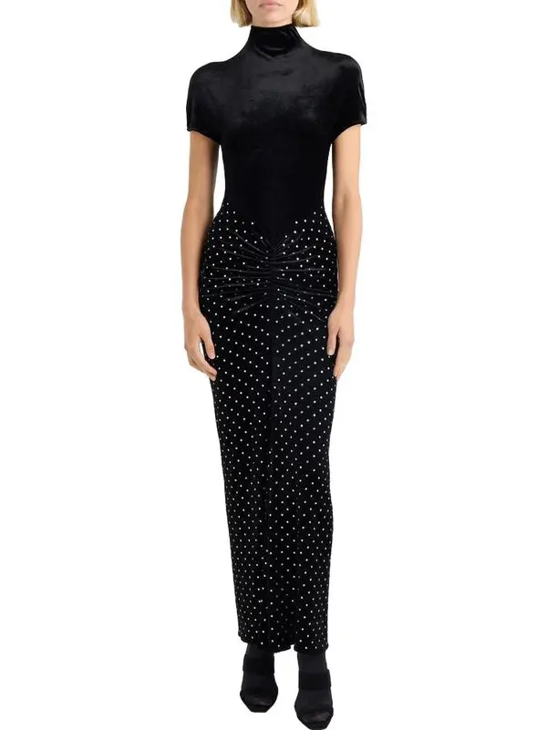 Alaïa Crystal Embellished Draped Velvet Gown - Noir/cristal