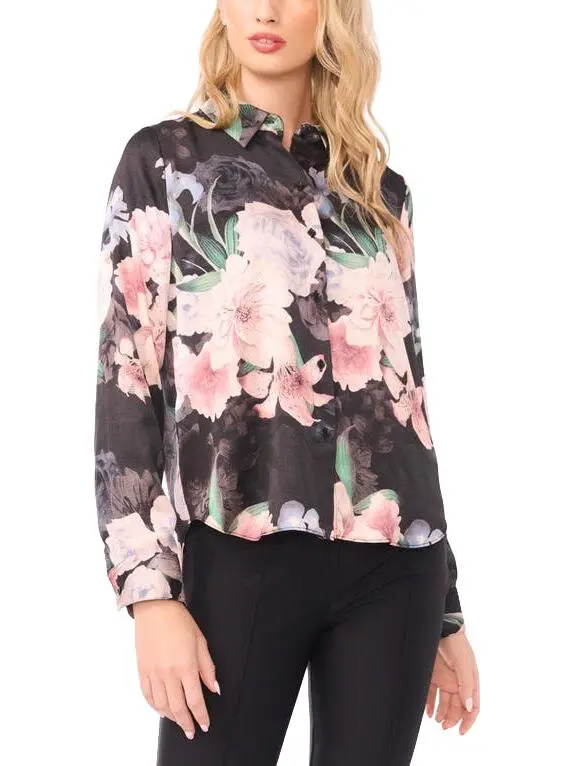 Ted Baker London Floral Georgette Button-up Shirt - Black/coral Pink Multi