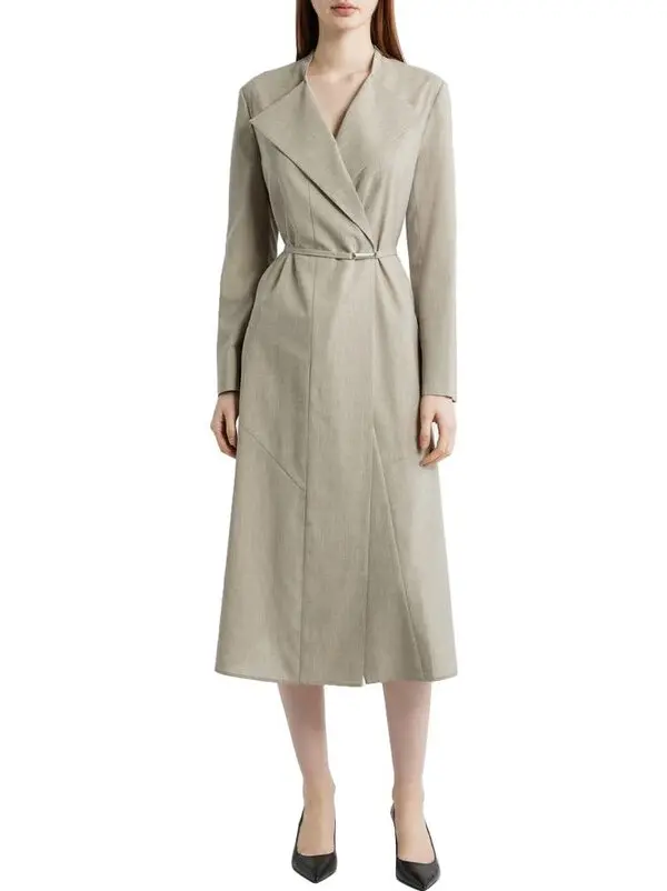 BOSS Dimosal Long-sleeve Wool Midi Dress - Pumice