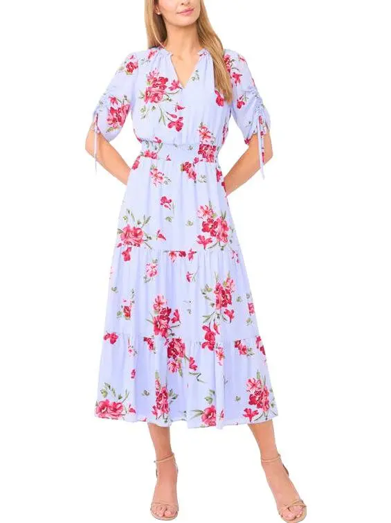 CECE DUPRAZ Floral Tiered Midi Dress - Windsurfer