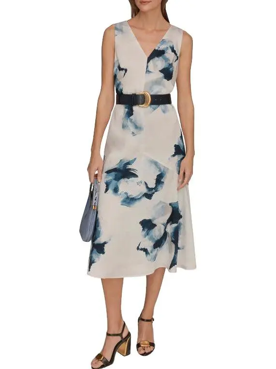 Donna Karan New York Belted Sleeveless Midi Dress - Nightfall/sea Mist
