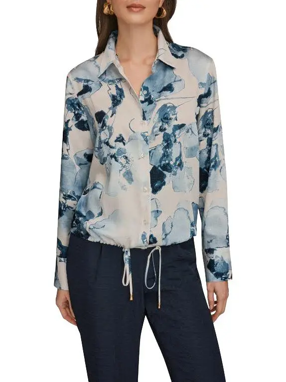 Donna Karan New York Printed Long Sleeve Shirt - Sea Mist Multi