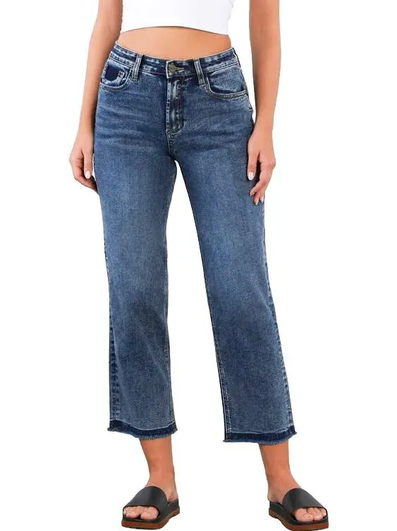 HINT OF BLU Release Hem High-waist Straight-leg Ankle Jeans - Mystery Blue