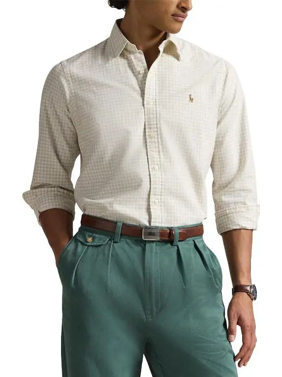 Polo Ralph Lauren Classic Fit Gingham Check Cotton Button-down Oxford Shirt - Basic Sand White