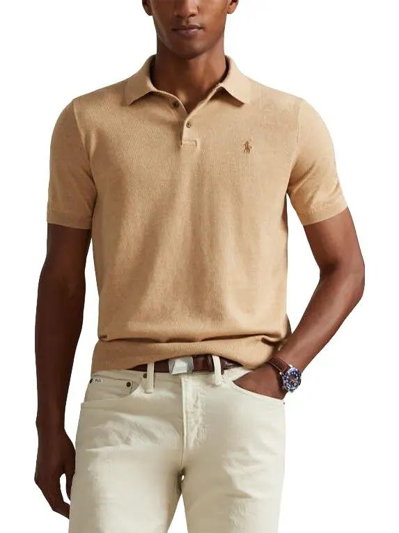 Polo Ralph Lauren Short Sleeve Cotton Polo Sweater - Camel Melange