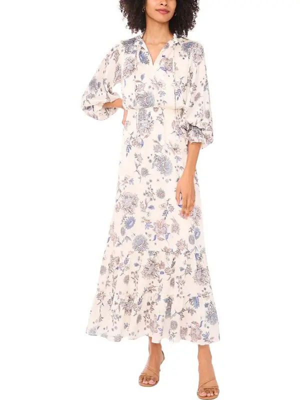Vince Camuto Long Sleeve Floral Maxi Dress - Vanilla Ice