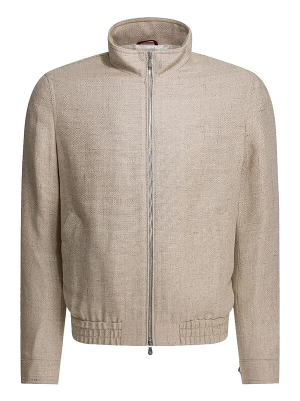 Brunello Cucinelli Silk, Linen, And Wool Hopsack Jacket - Beige