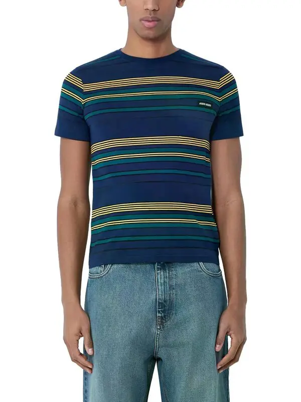 Miu Miu Striped Chest-pocket T-shirt - Blue