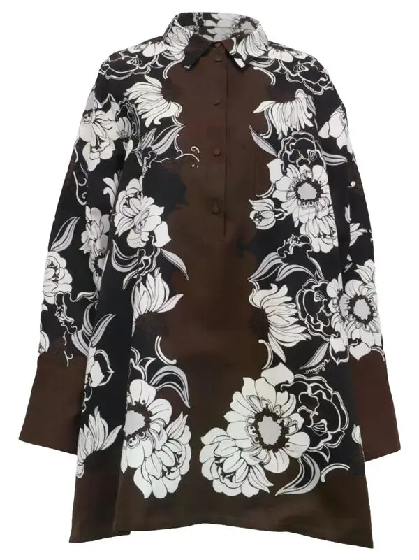 Valentino Garavani Floral-print Shirt Mini Dress - Brown