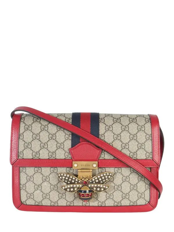 Gucci Calfskin Gg Supreme Canvas Margaret Shoulder Bag - Red