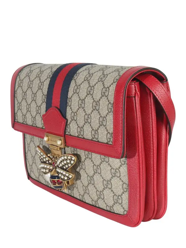 Gucci Calfskin Gg Supreme Canvas Margaret Shoulder Bag - Red