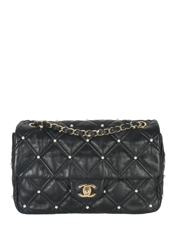 Chanel Pearl Studded Lambskin Flap Bag - Black