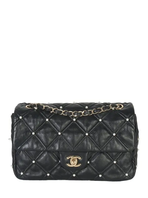 Chanel Pearl Studded Lambskin Flap Bag - Black