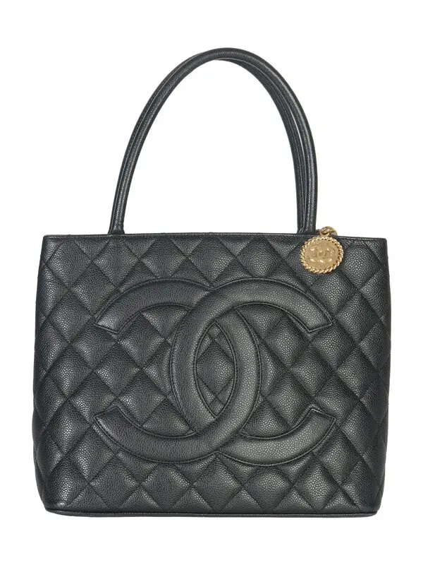 Chanel Quilted Caviar Medallion Tote - Black