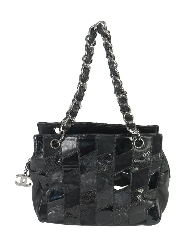 Chanel Lambskin Python Patchwork Shoulder Bag - Black