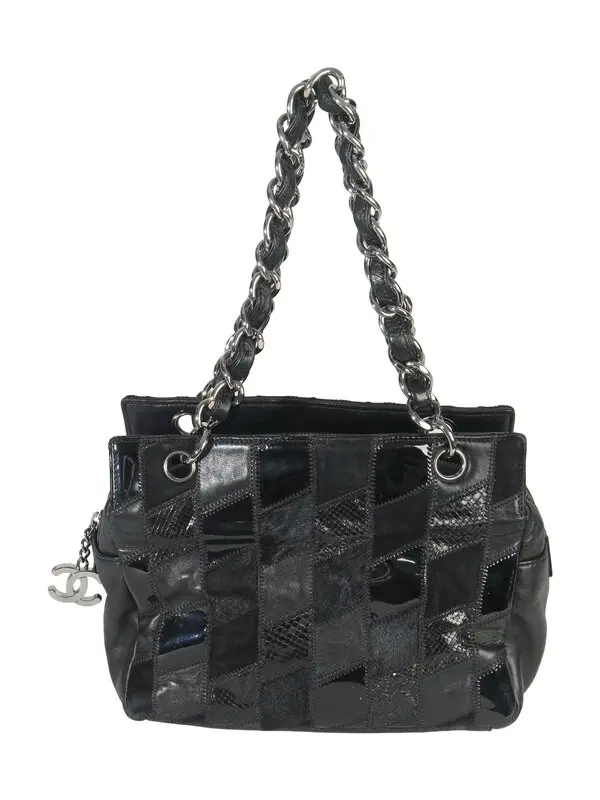 Chanel Lambskin Python Patchwork Shoulder Bag - Black