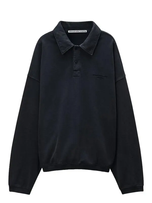 Alexander Wang Oversized Cotton Polo Shirt Washed - Black