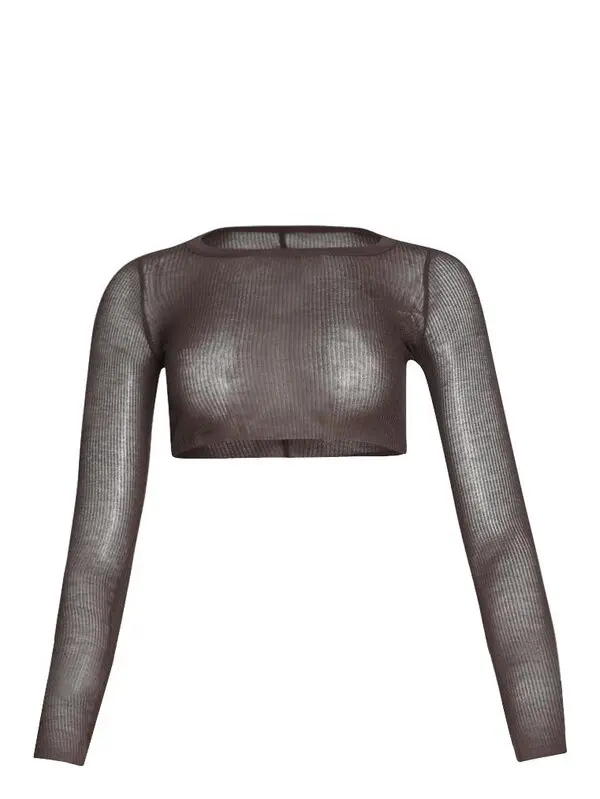 Rick Owens Long Sleeve Crop Top - Brown