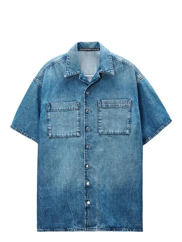 Alexander Wang Short Sleeve Boxy Denim Shirt Dress - Blue