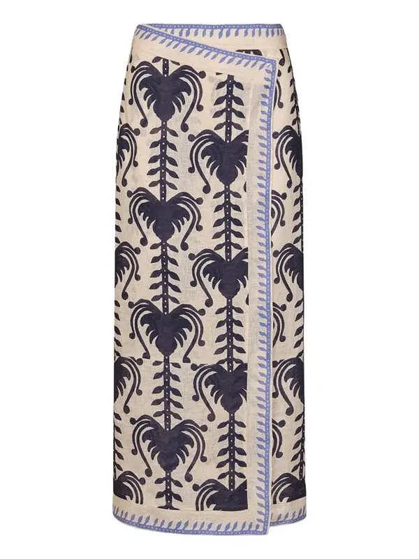 Johanna Ortiz Deep Blue Sea Printed Linen Skirt - Off White