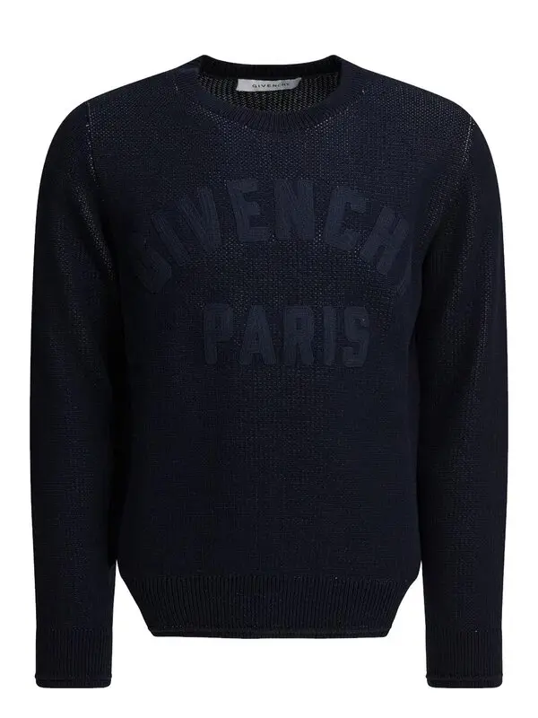 Givenchy Embroidered Logo Cotton Knit Sweater - Blue