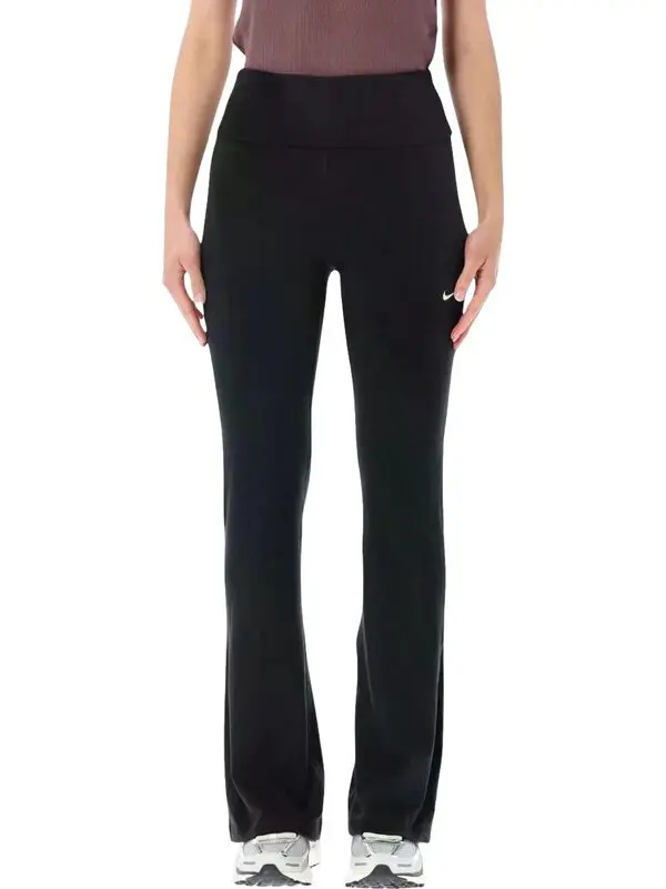 Nike Logo Detail Ribbed Flared Leggings - Black